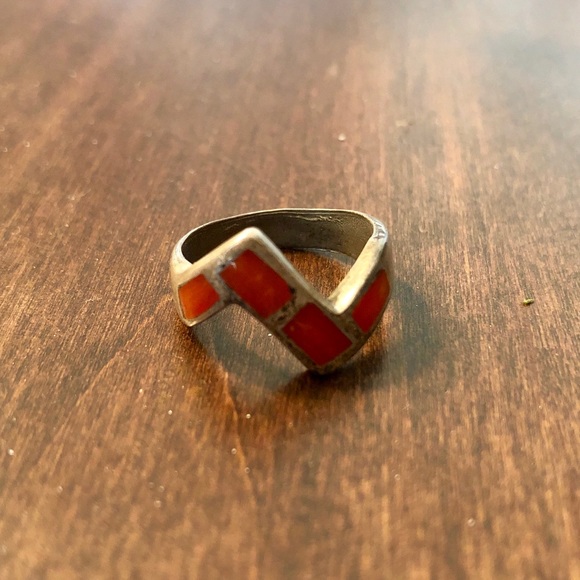 Jewelry | 197s Sterling Silver Coral Inlaid Jagged Rings | Poshmark